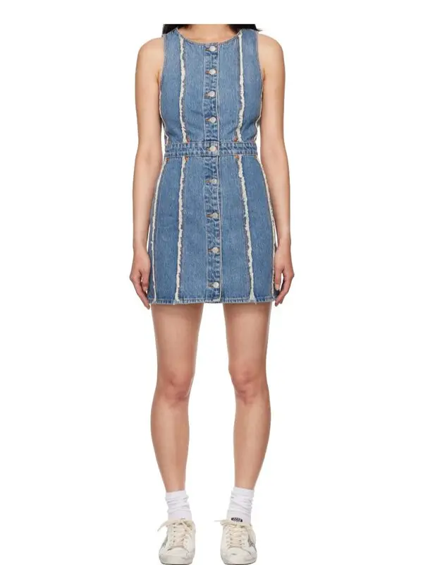 RE/DONE Frayed Denim Minidress - Blue
