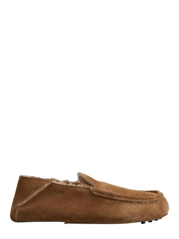 TOD'S Suede Slipper Loafers With Shearling Lining - Brown