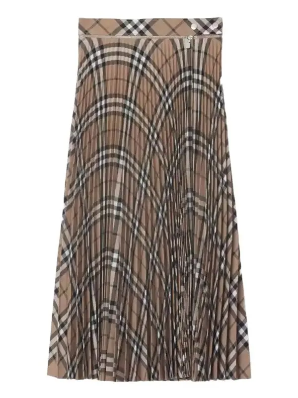 Burberry Checked Pleated Midi Skirt - Linden Tree Color