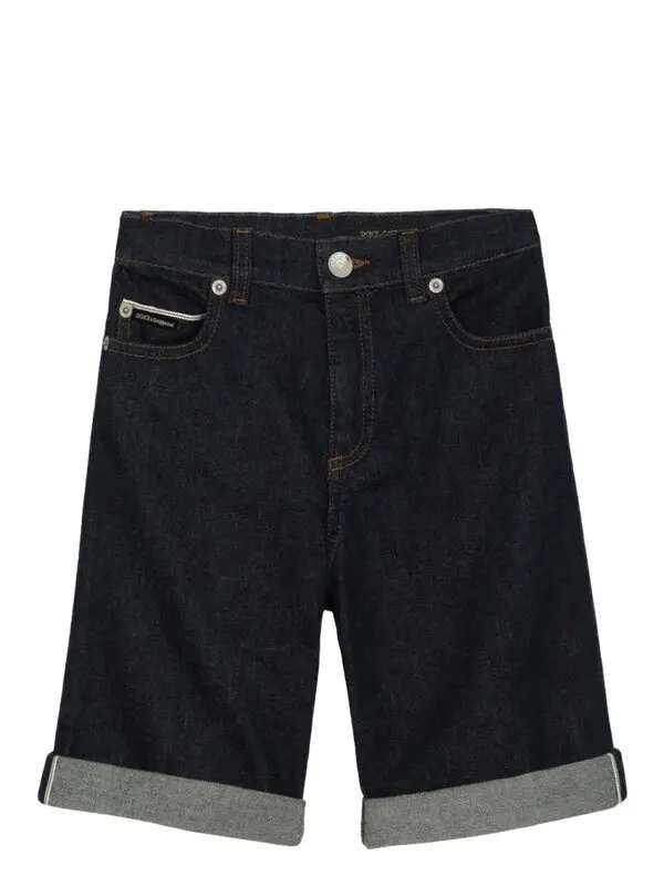 Dolce & Gabbana Logo Patch Denim Bermuda Shorts - Black