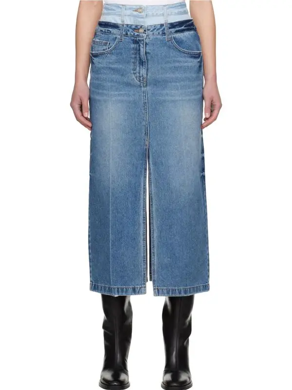 JUUN.J Layered Denim Maxi Skirt - Blue