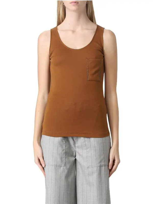 Fabiana Filippi Fitted Sleeveless Top With Pocket - Brown
