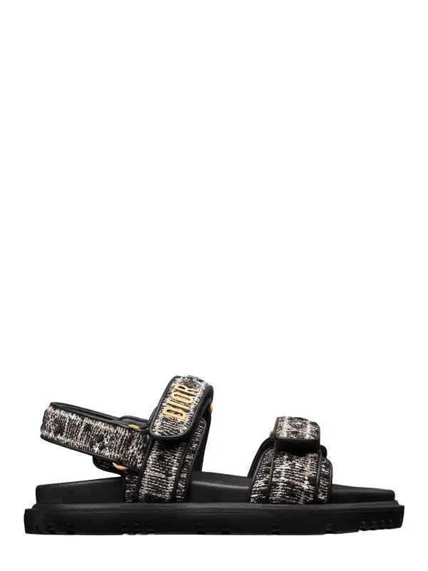 Dior Cannage Rattan Plaid Tweed Flat Sandals - Black