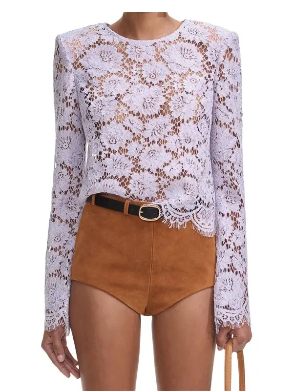 SELF-PORTRAIT Lace Fluted Sleeve Top - Multicolor