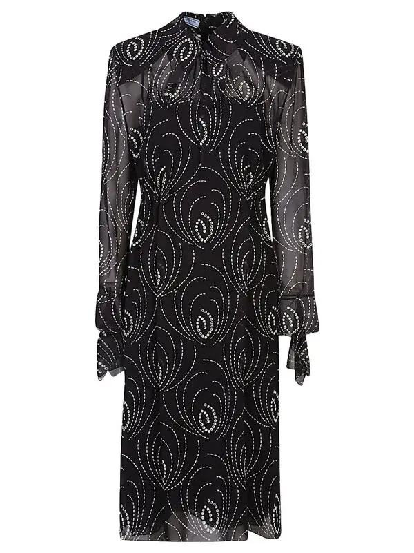 Prada Geometric Printed Midi Dress - Black