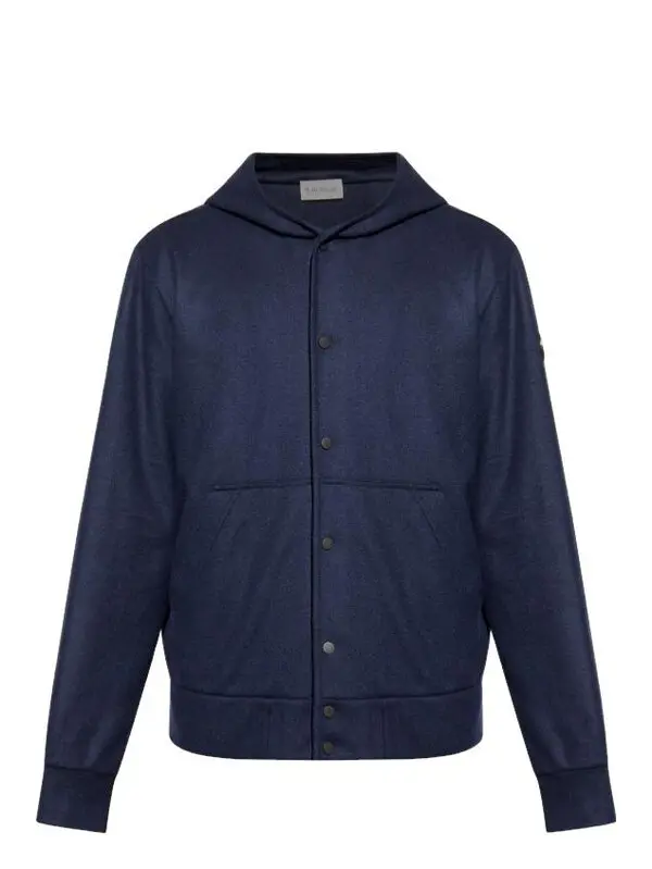 Moncler Logo Patch Zip-up Hoodie - Navy Blue
