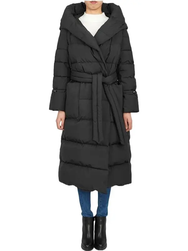 MOORER Long-sleeved Hooded Down Jacket With Waist Straps - Black