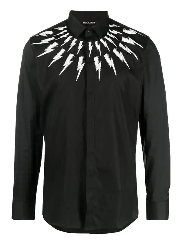 Neil Barrett Lightning Printed Long-sleeved Shirt - Black