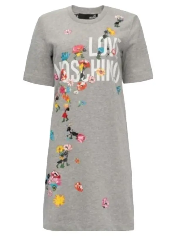 Moschino Grey Printed Short Sleeve Dress - Gray