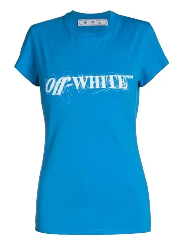Off-White Crewneck Logo Detailed T-shirt - Blue
