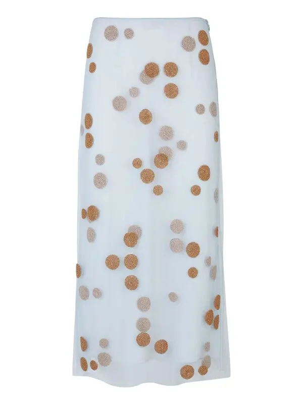 Fendi Polka Dot Embellished Tulle Midi Skirt - Light Blue
