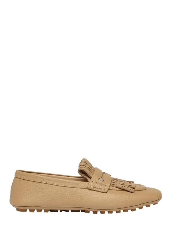 Fendi Leather Driving Loafers - Beige