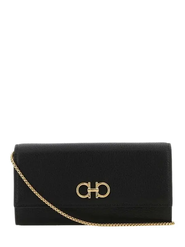 FERRAGAMO Gancini Plaque Leather Clutch Bag - Black