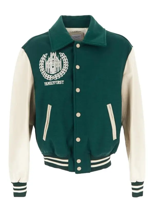 FAMILY FIRST Varsity Bomber Jacket With Embroidered Logo - Green