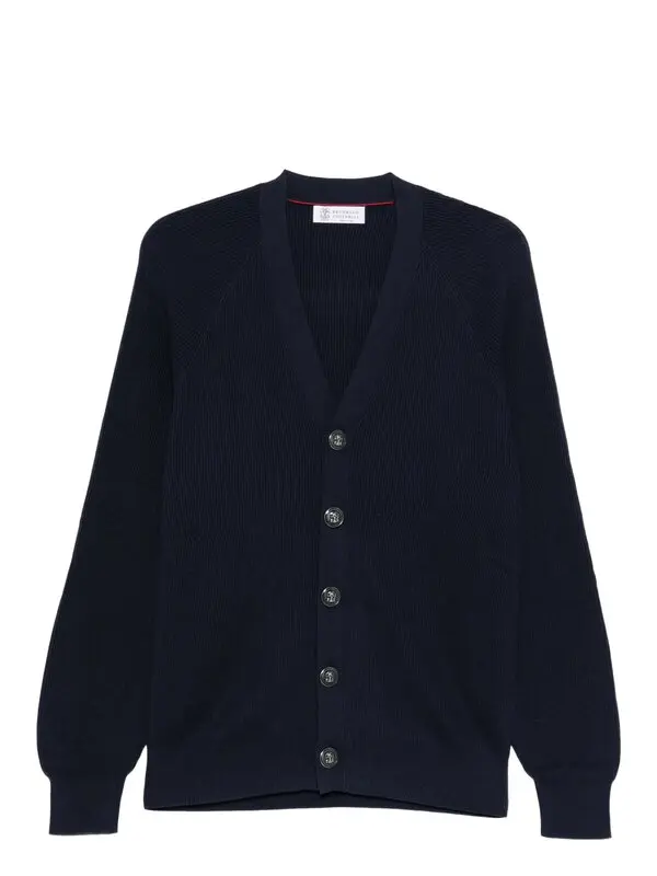 Brunello Cucinelli Ribbed V-neck Cardigan - Navy Blue