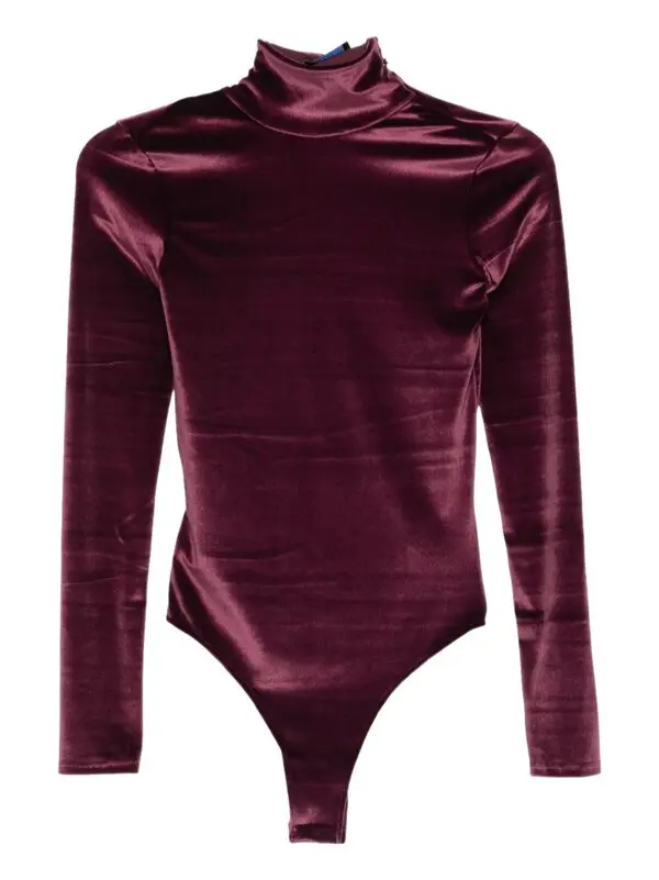 MUGLER High-neck Velvet Bodysuit With Cutout Detail - Brown