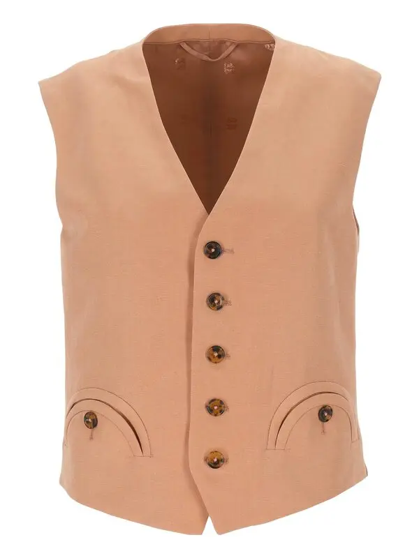BLAZÉ MILANO Sleeveless V-neck Buttoned Vest - Brown
