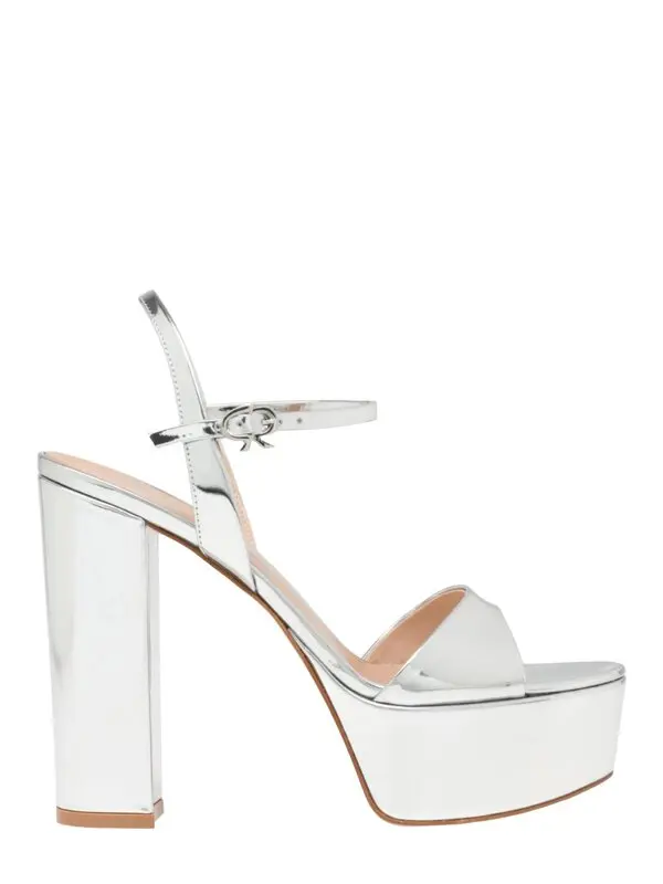GIANVITO ROSSI Marlena Metallic Leather Platform Sandals - Silver