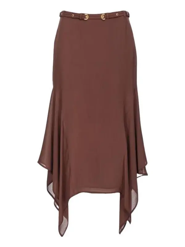 Pinko Flowing Asymmetrical Hem Skirt With Belt Detail - Red