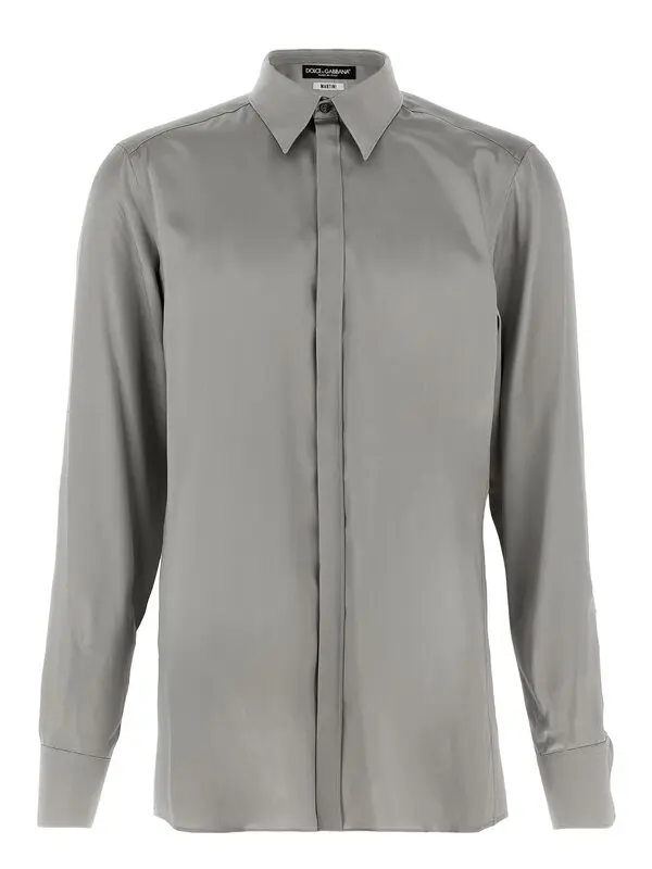 Dolce & Gabbana Dolce Gabbana Curved Hem Satin Shirt - Grey
