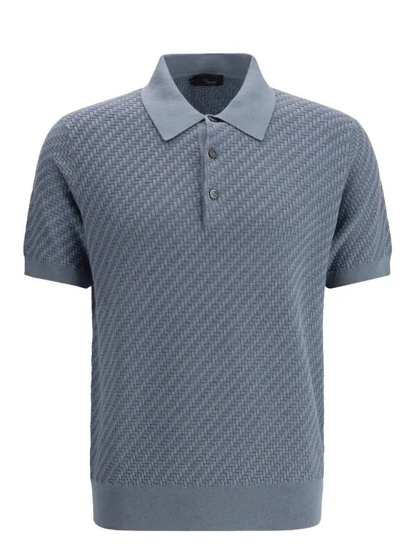 Brioni Woven Pattern Knitted Polo Shirt - Light Blue