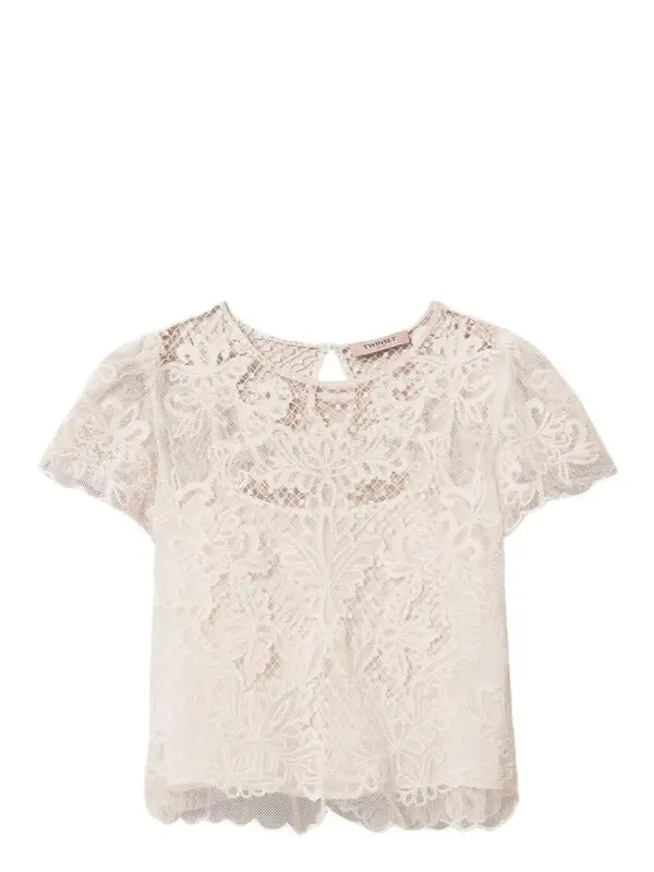 TWINSET Lace Short Sleeve Top - White