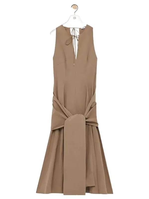 Loewe Sleeveless Wrap Dress With Keyhole And Lace-up Closure - Light Brown