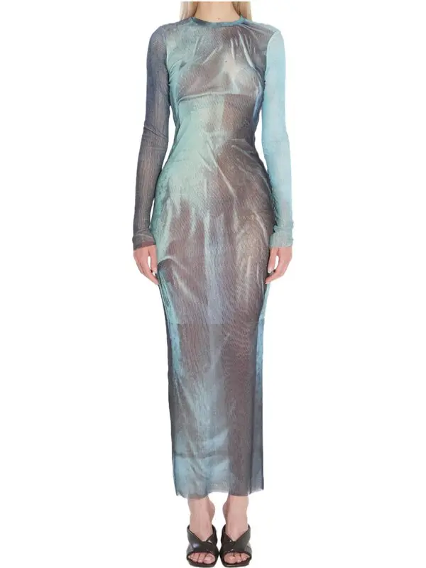 JEAN PAUL GAULTIER Water-print Long-sleeve Maxi Dress - Gray