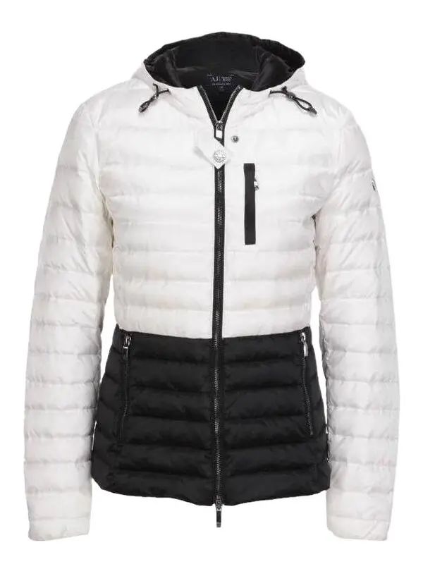Emporio Armani Color-blocked Quilted Down Jacket With Hood - White