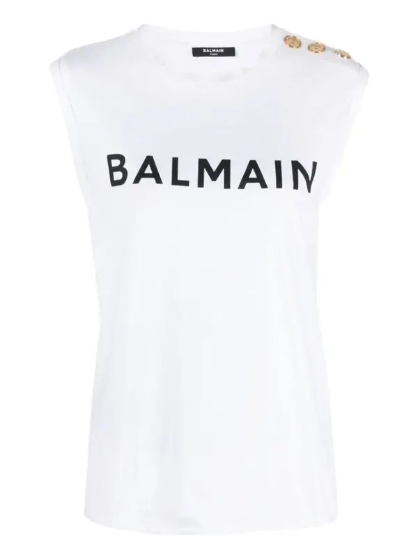 Balmain Logo Print Sleeveless T-shirt - White