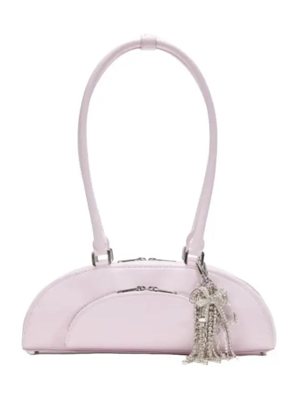 SELF-PORTRAIT Leather Curved Shoulder Bag With Bow Ornament - Lavender
