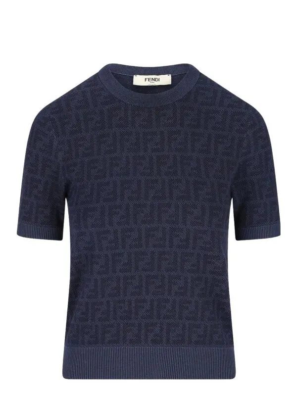 Fendi Ff Jacquard Short Sleeve Crewneck Jumper - Black