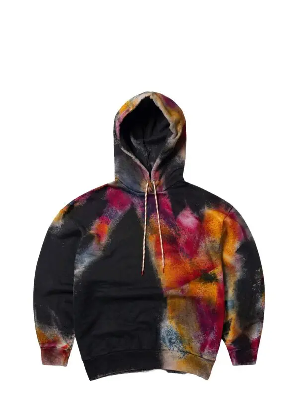 Aries Spray-paint Drawstring Hoodie With Rhinestone Embellishment - Black
