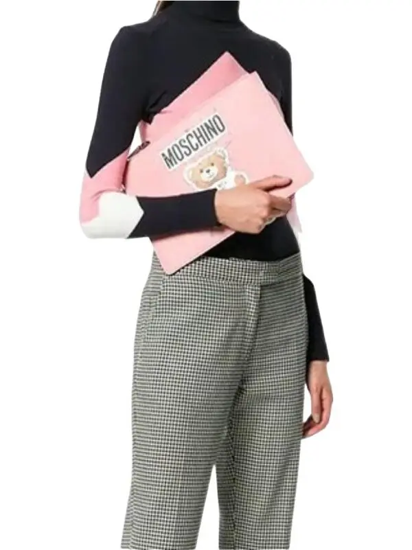 Moschino Teddy Bear Pin Pattern Large Clutch - Gray