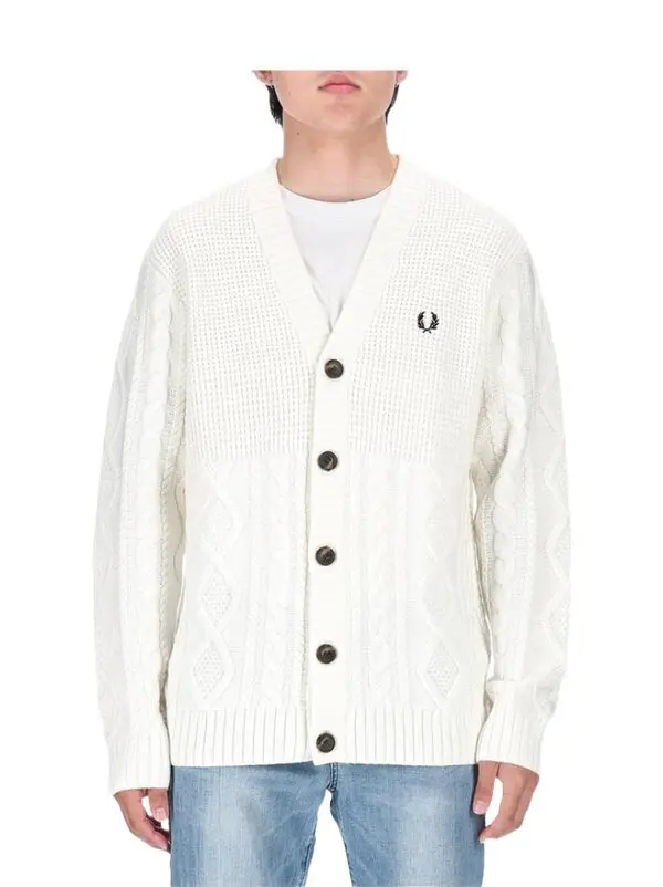 Fred Perry Long-sleeved V-neck Cardigan - White