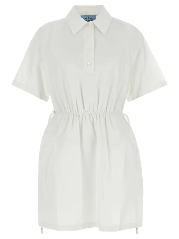 Prada Short-sleeved Drawstring Dress - White