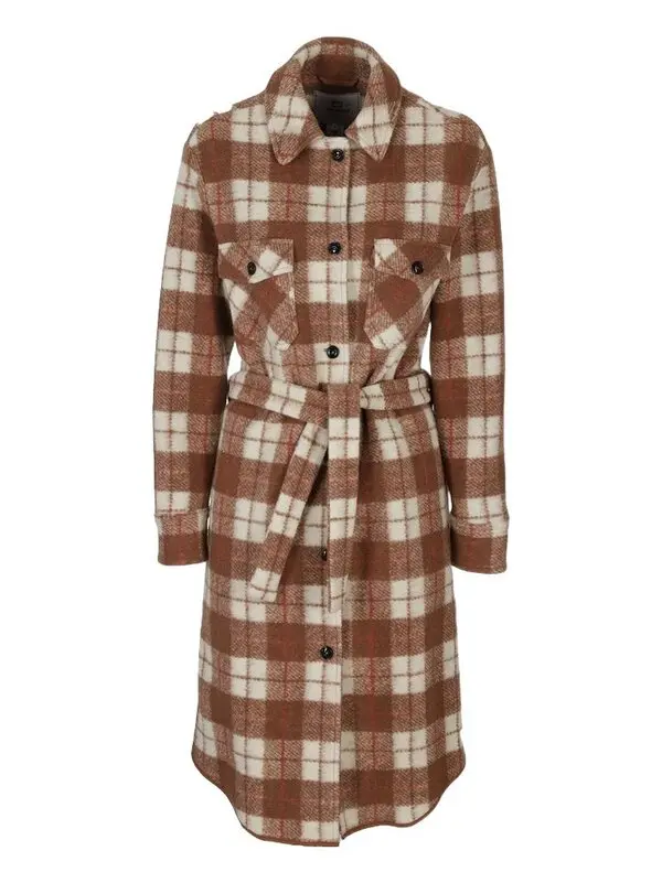 Woolrich Gentry Belted Checked Coat - Brown