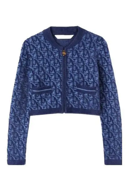 Palm Angels Monogram Jacquard Zip-up Cardigan - Blue