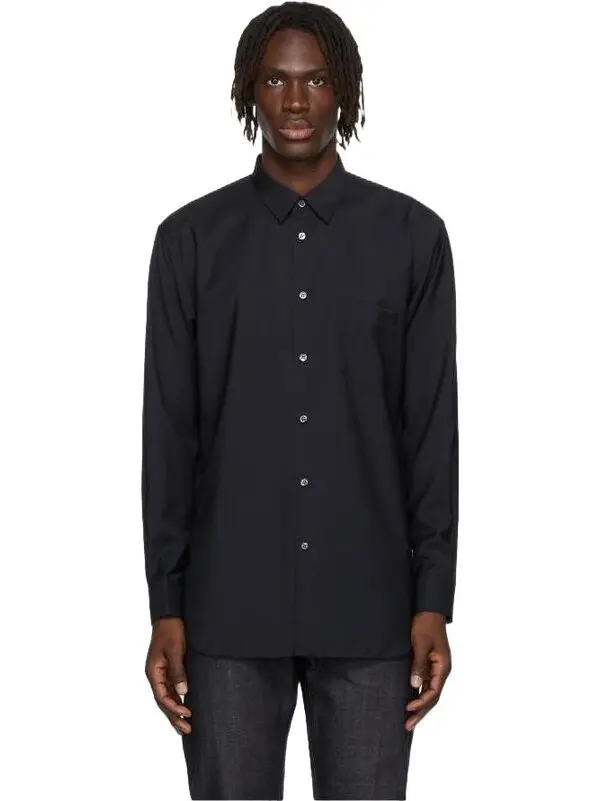 Comme Des Garçons Navy Blue Logo Shirt - Black