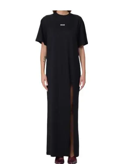 MSGM Logo Print Cotton Maxi Dress - Black