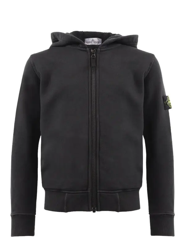 Stone Island Hooded Zip-up Sweater - Black