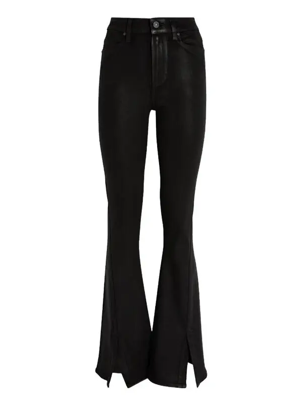 Paige Lou Lou Horn Denim Flare Pants With Split Hem - Black
