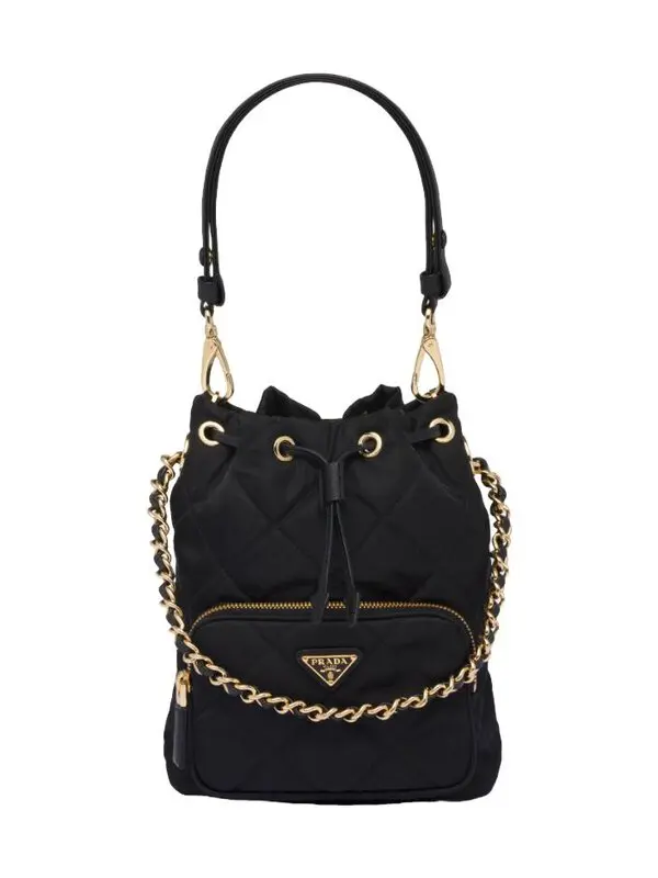 Prada Quilted Chain-linked Bucket Bag - Black