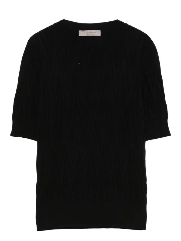 D.exterior Chevron-knit Short-sleeve Sweater - Black