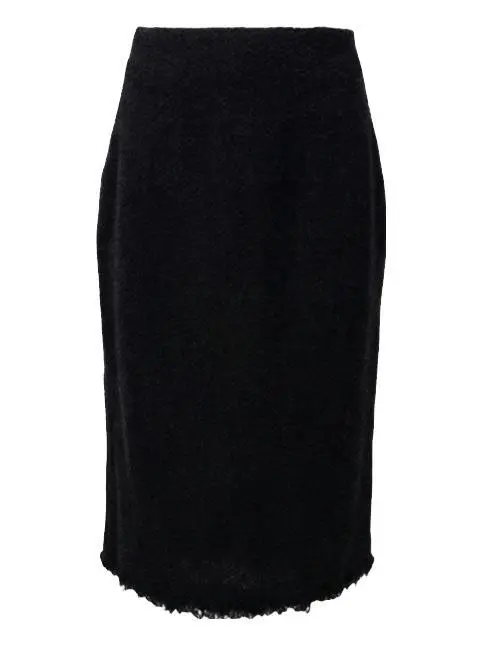JIL SANDER Frayed Hem Midi Skirt - Black