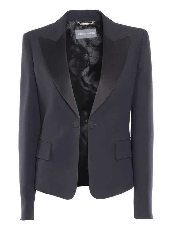 Alberta Ferretti Long-sleeved Suit Coat With Notched Lapel - Black
