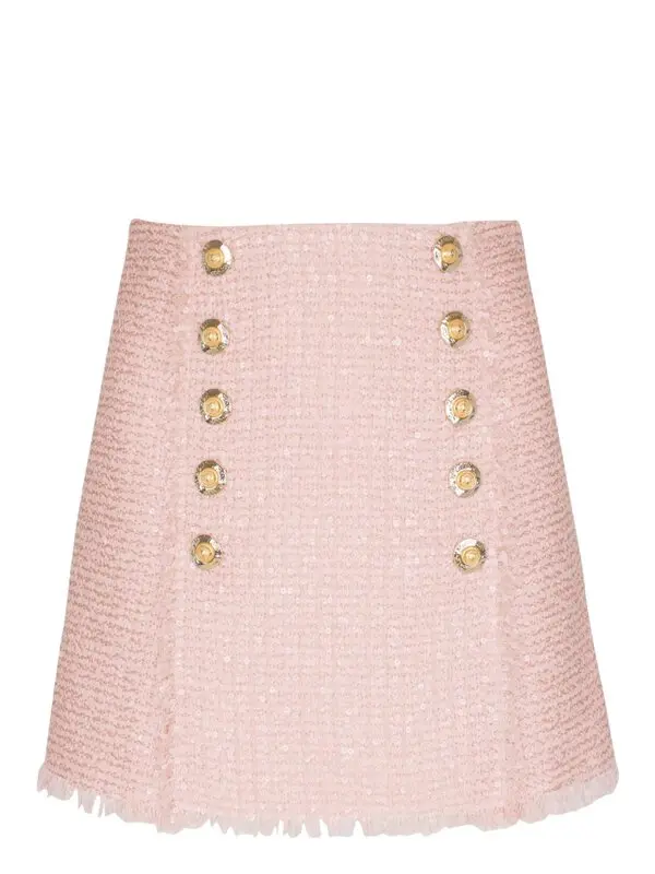 Balmain Sequinned Tweed Mini Skirt With Fringed Hem - Pink