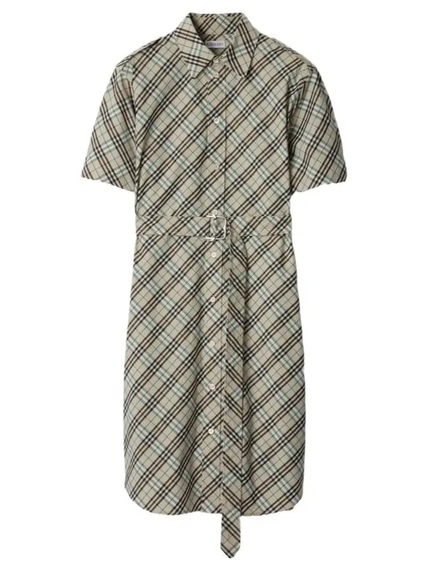 Burberry Checked Belted Shirt Mini Dress - Gray