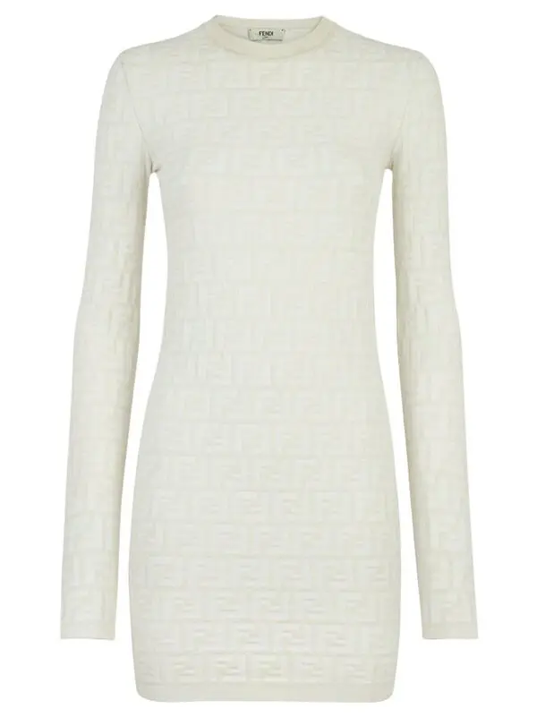 Fendi All-over Ff Embossed Crewneck Mini Dress - White