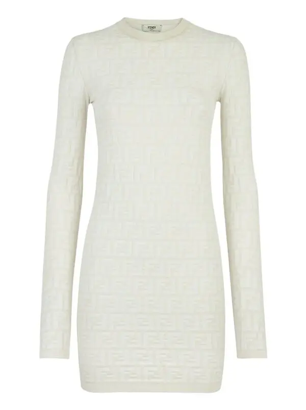 Fendi All-over Ff Embossed Crewneck Mini Dress - White